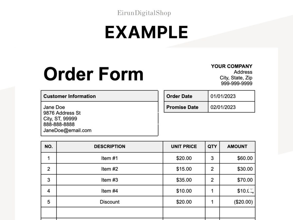 Order Form Template || Editable Pdf/word/excel/google Docs/google ...
