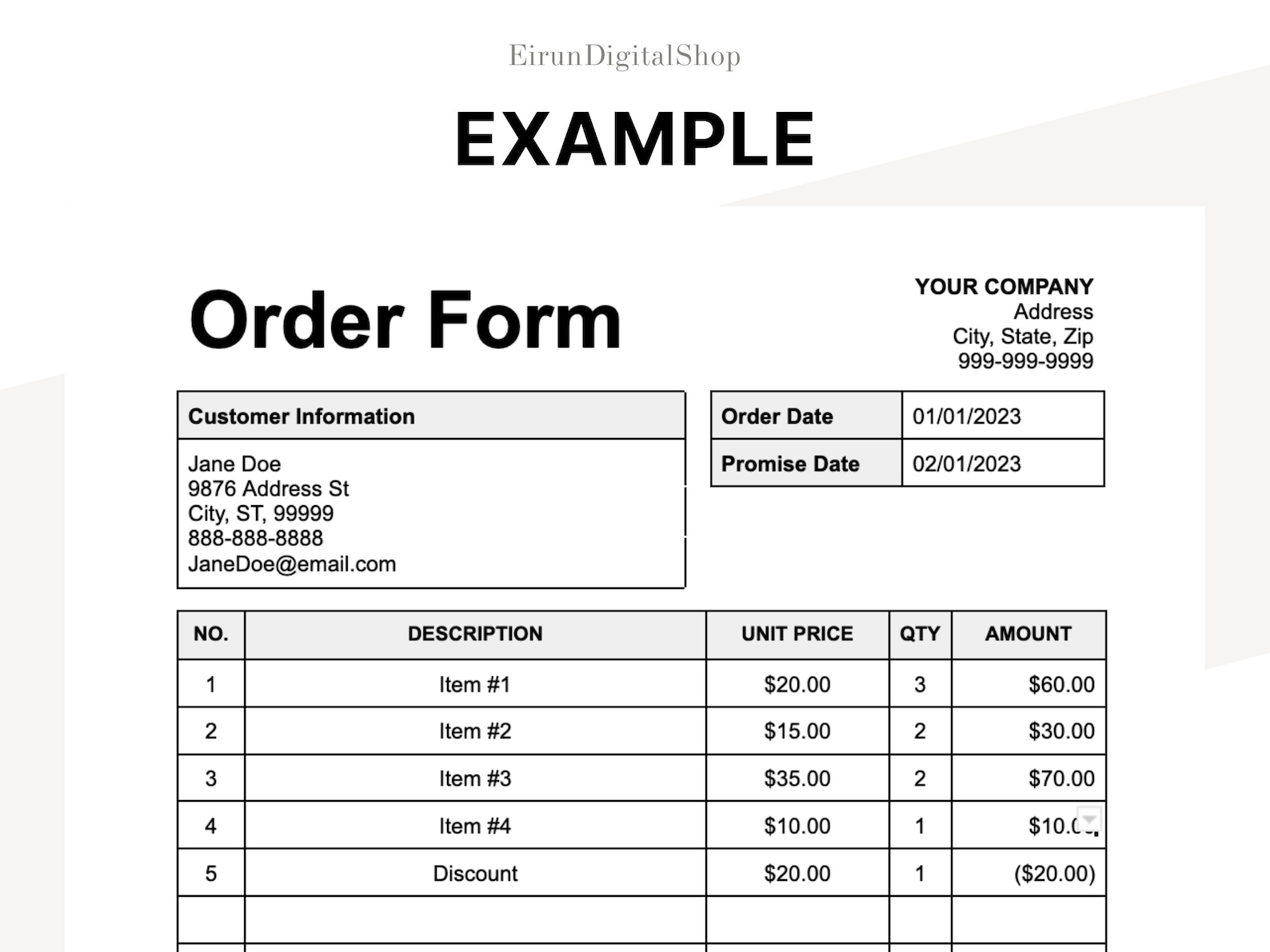 Order Form Template || Editable Pdf/word/excel/google Docs/google ...