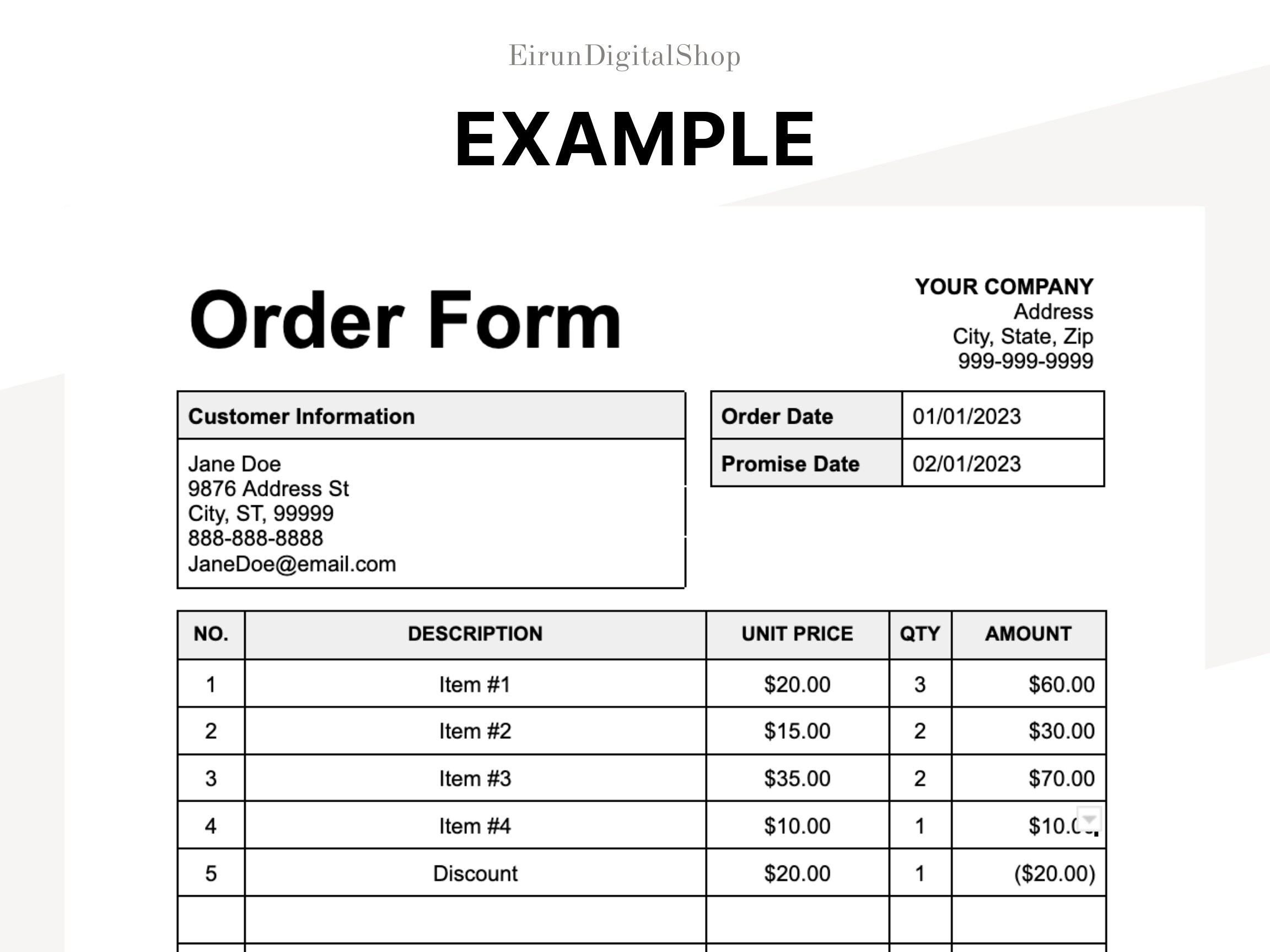 Order Form Template || Editable Pdf/word/excel/google Docs/google ...