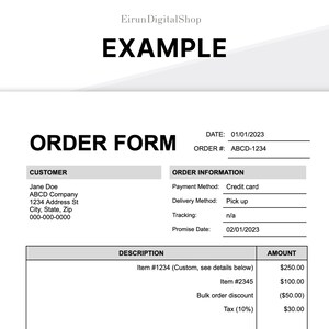 Order Form Template || Editable PDF/ Word/ Googledocs/ Googlesheets Template, Customizable ...