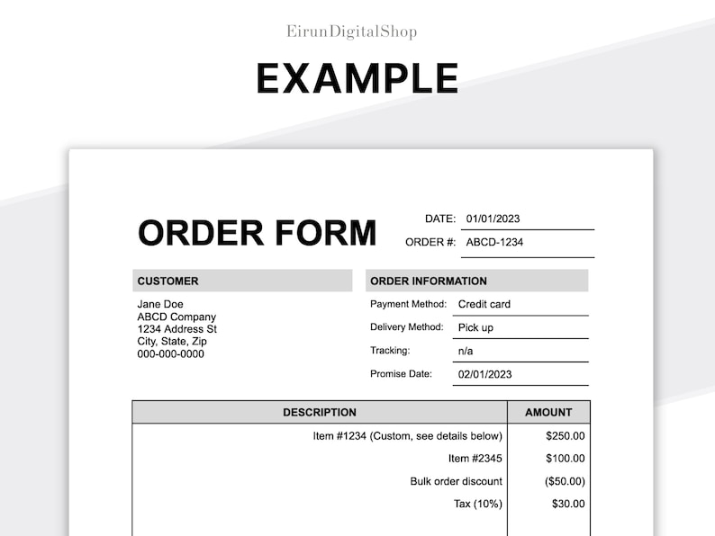 Order Form Template || Editable PDF/ Word/ Googledocs/ Googlesheets Template, Customizable ...