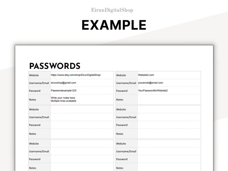 Password Tracker || Editable Pdf/google Sheets/excel Template ...