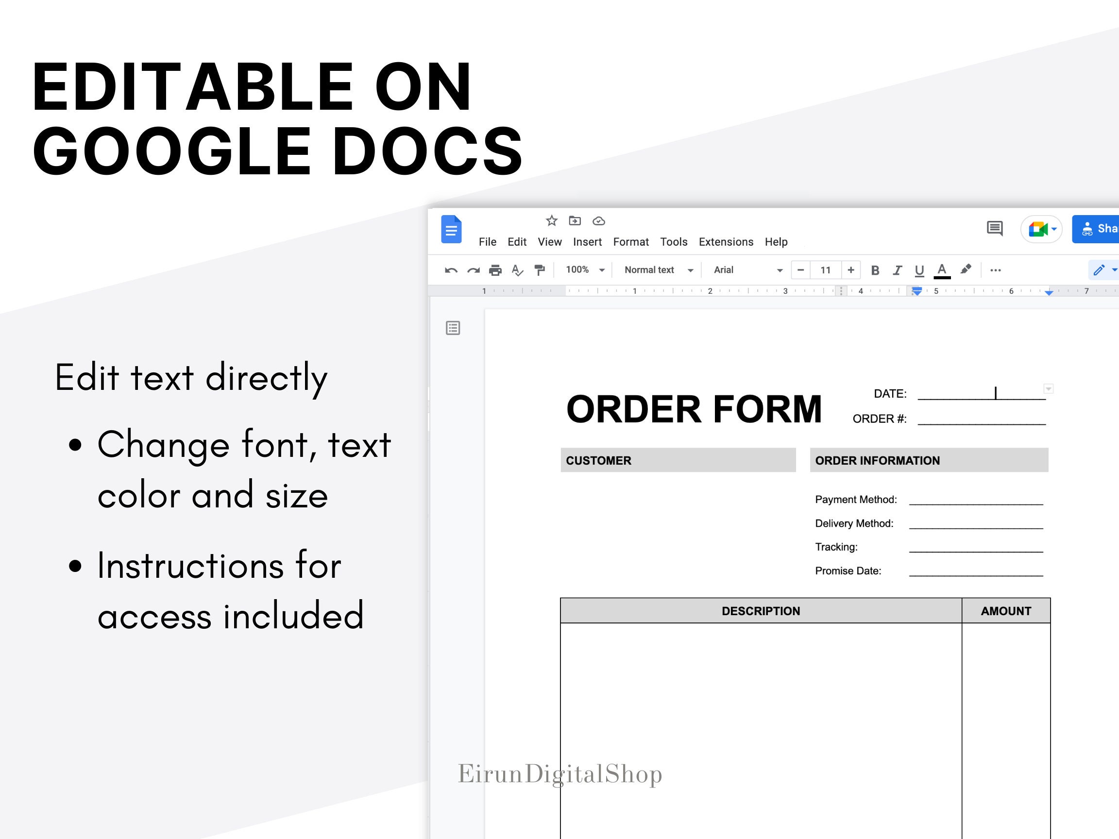 Order Form Template || Editable PDF/ Word/ Googledocs/ Googlesheets ...