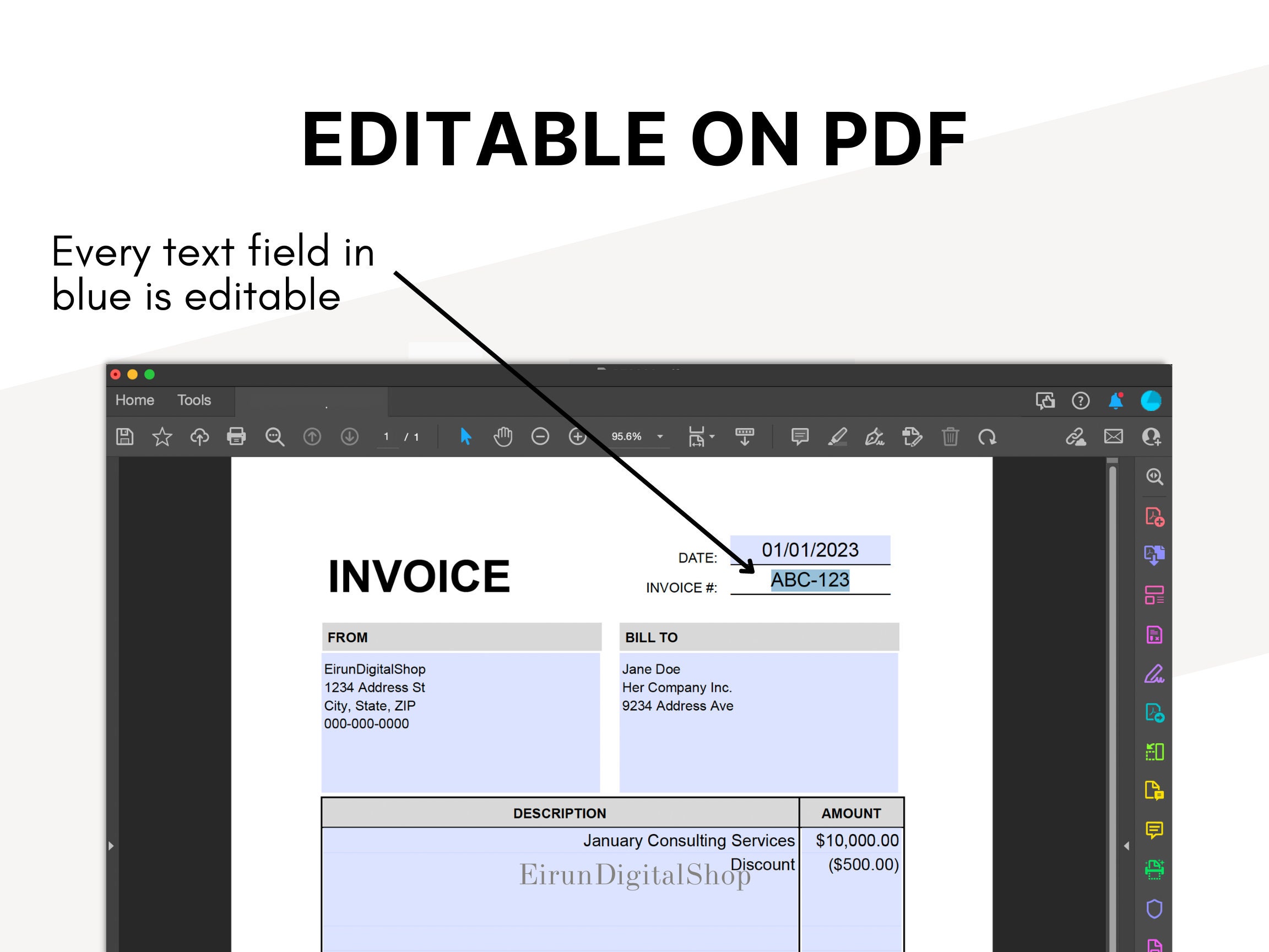 Invoice Template Editable PDF/ Word/ Googledocs/ Googlesheets Template ...