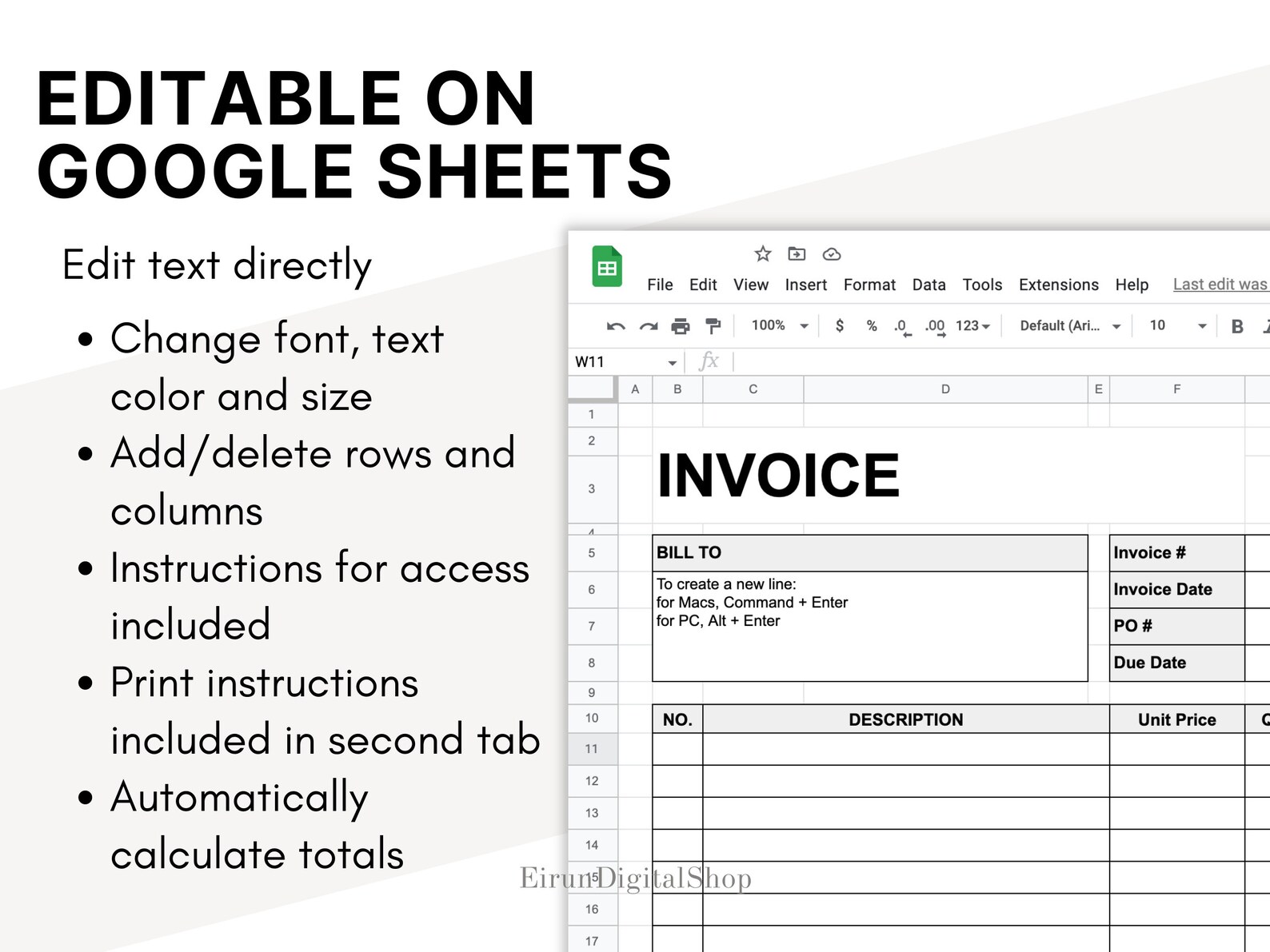 Invoice Template || Editable PDF/ Word/ Google Docs/ Google Sheets Template, Customizable ...