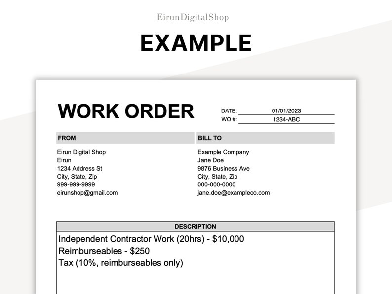 Work Order Template || Editable PDF/ Word/ Googledocs/ Googlesheets Template, Customizable ...