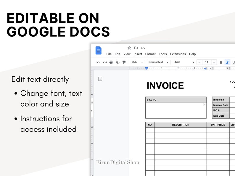 Invoice Template || Editable PDF/ Word/ Google Docs/ Google Sheets Template, Customizable ...