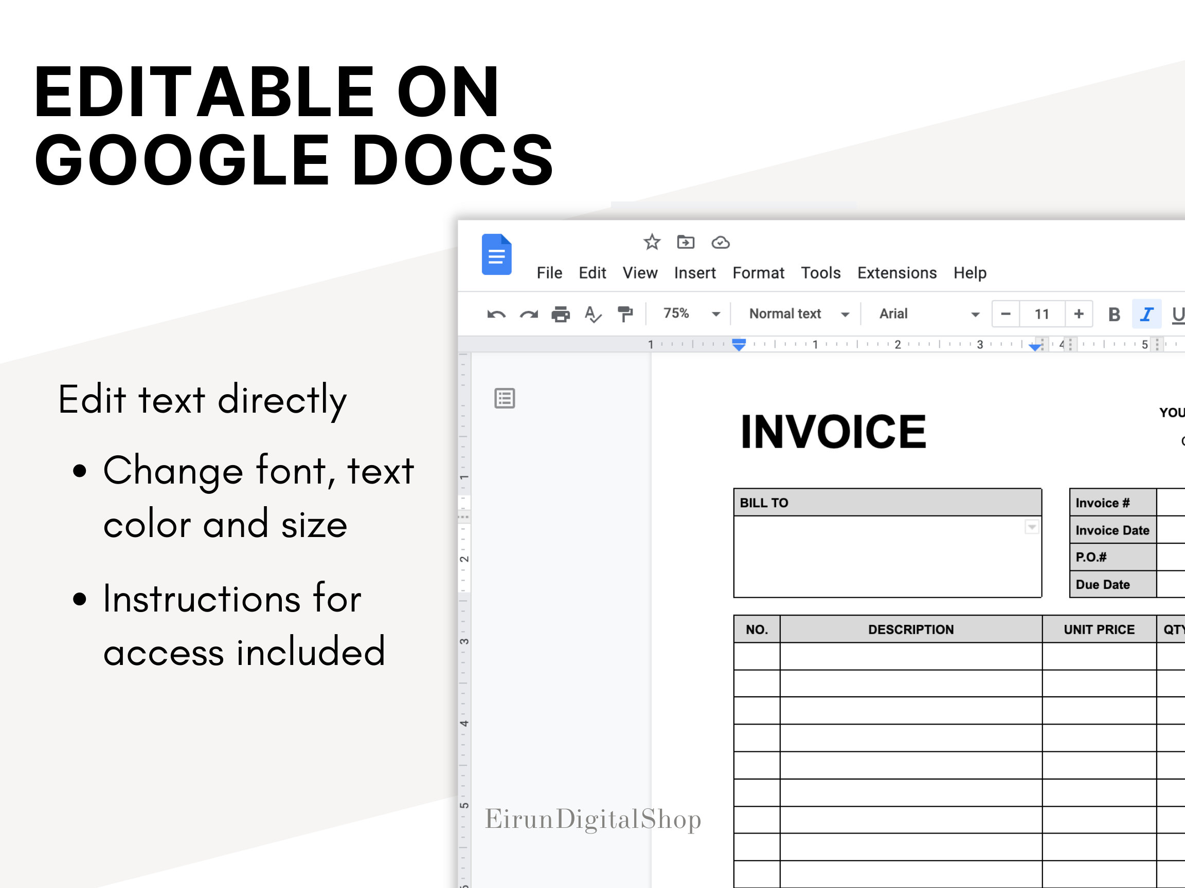 Invoice Template || Editable PDF/ Word/ Google Docs/ Google Sheets ...