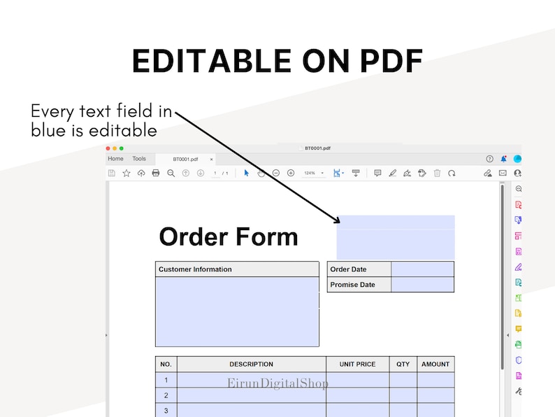 Order Form Template || Editable Pdf/word/excel/google Docs/google ...