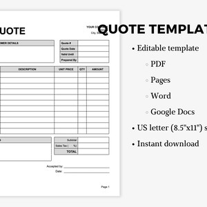 Job Quote/proposal Template || Editable Pdf/word/googledocs/pages ...