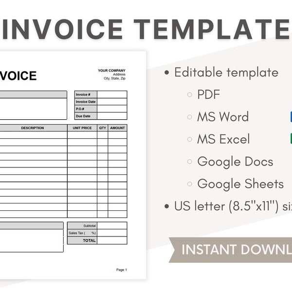 Free Invoice Template - Etsy