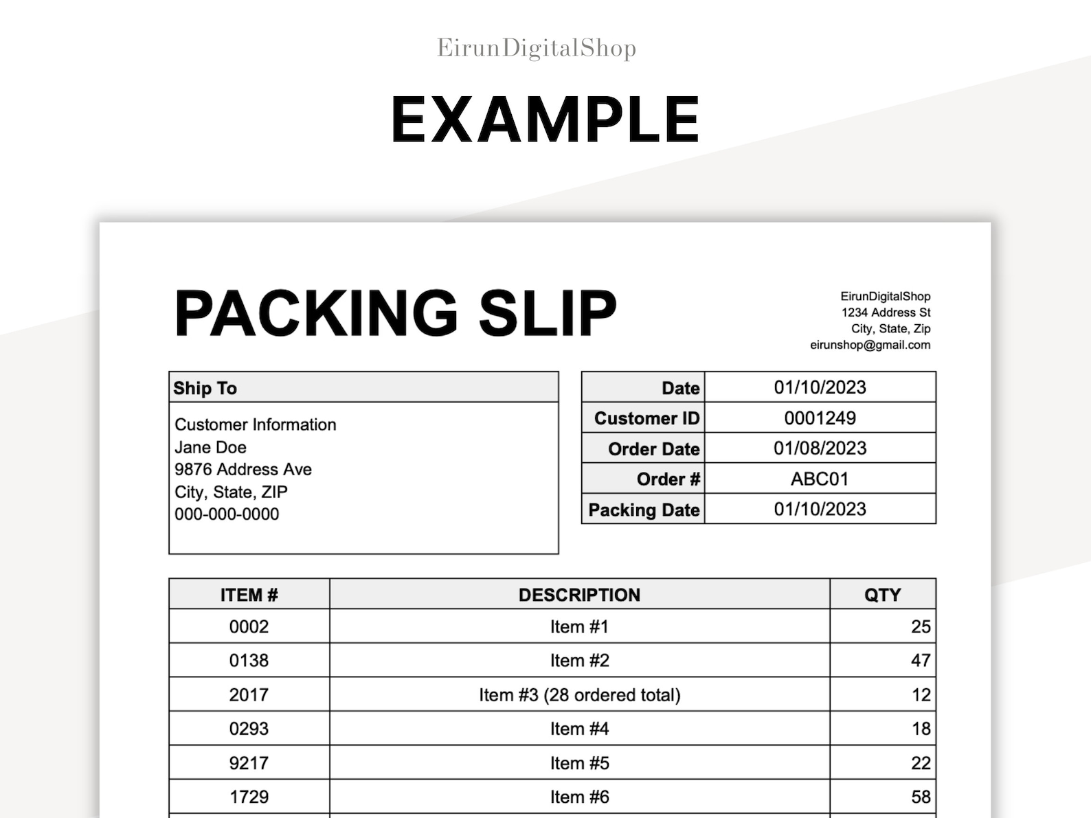 Packing Slip Template || Editable PDF/ Word/ Googledocs/ Googlesheets ...