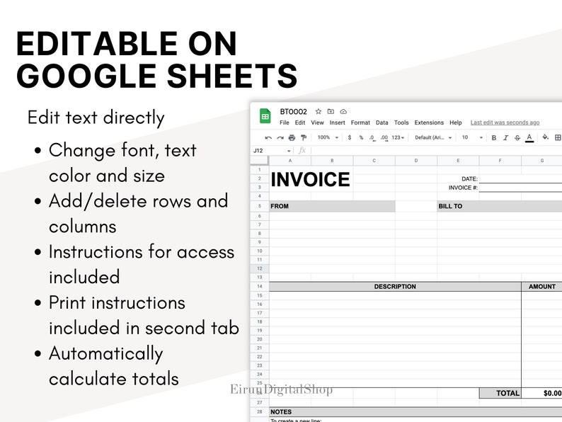 Professional Invoice Template for Small Business, Editable Service ...