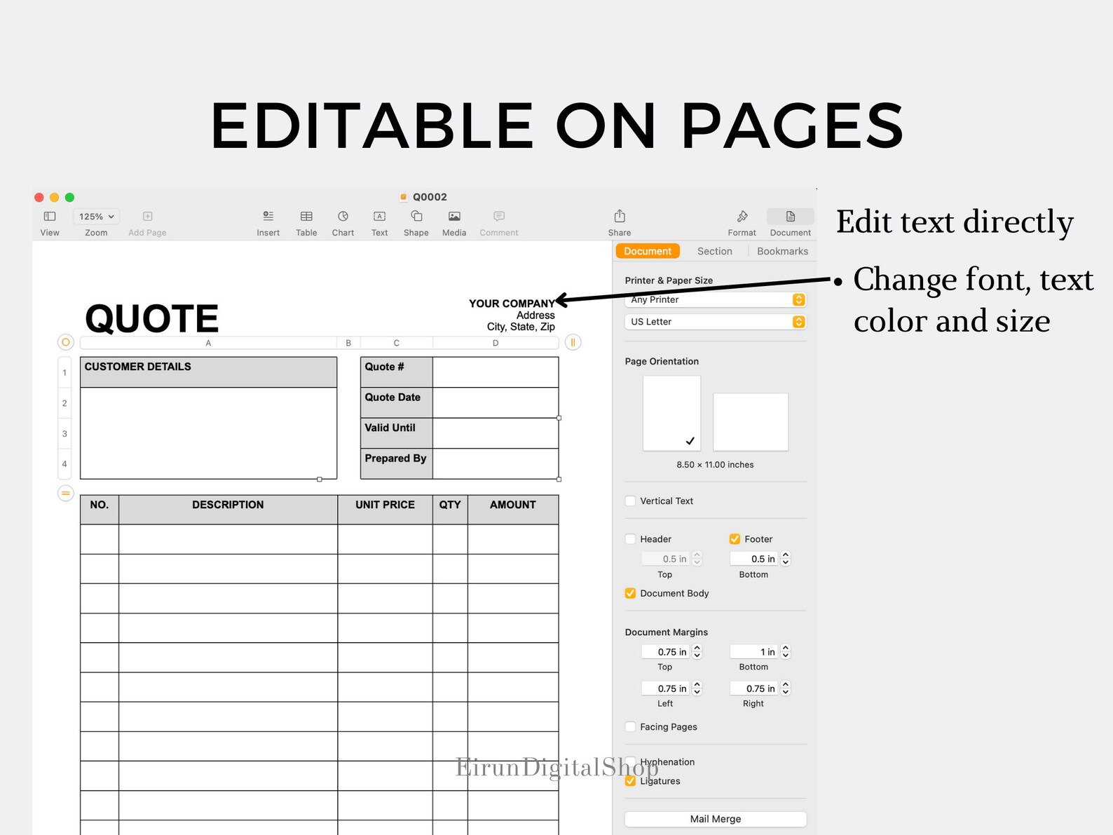 Job Quote/proposal Template || Editable Pdf/word/googledocs/pages ...
