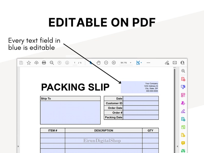 Packing Slip Template || Editable PDF/ Word/ Googledocs/ Googlesheets ...