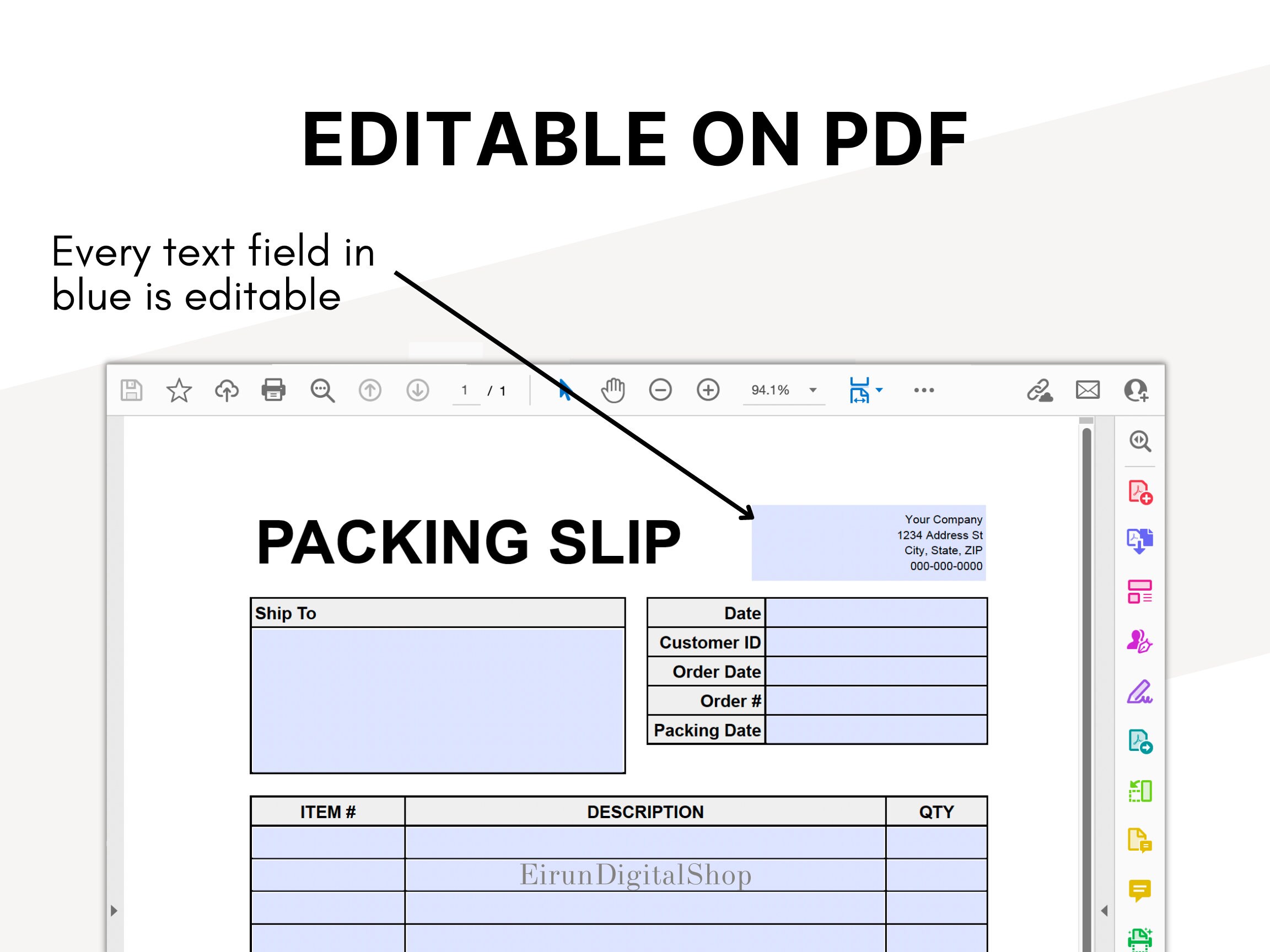 Packing Slip Template || Editable PDF/ Word/ Googledocs/ Googlesheets ...