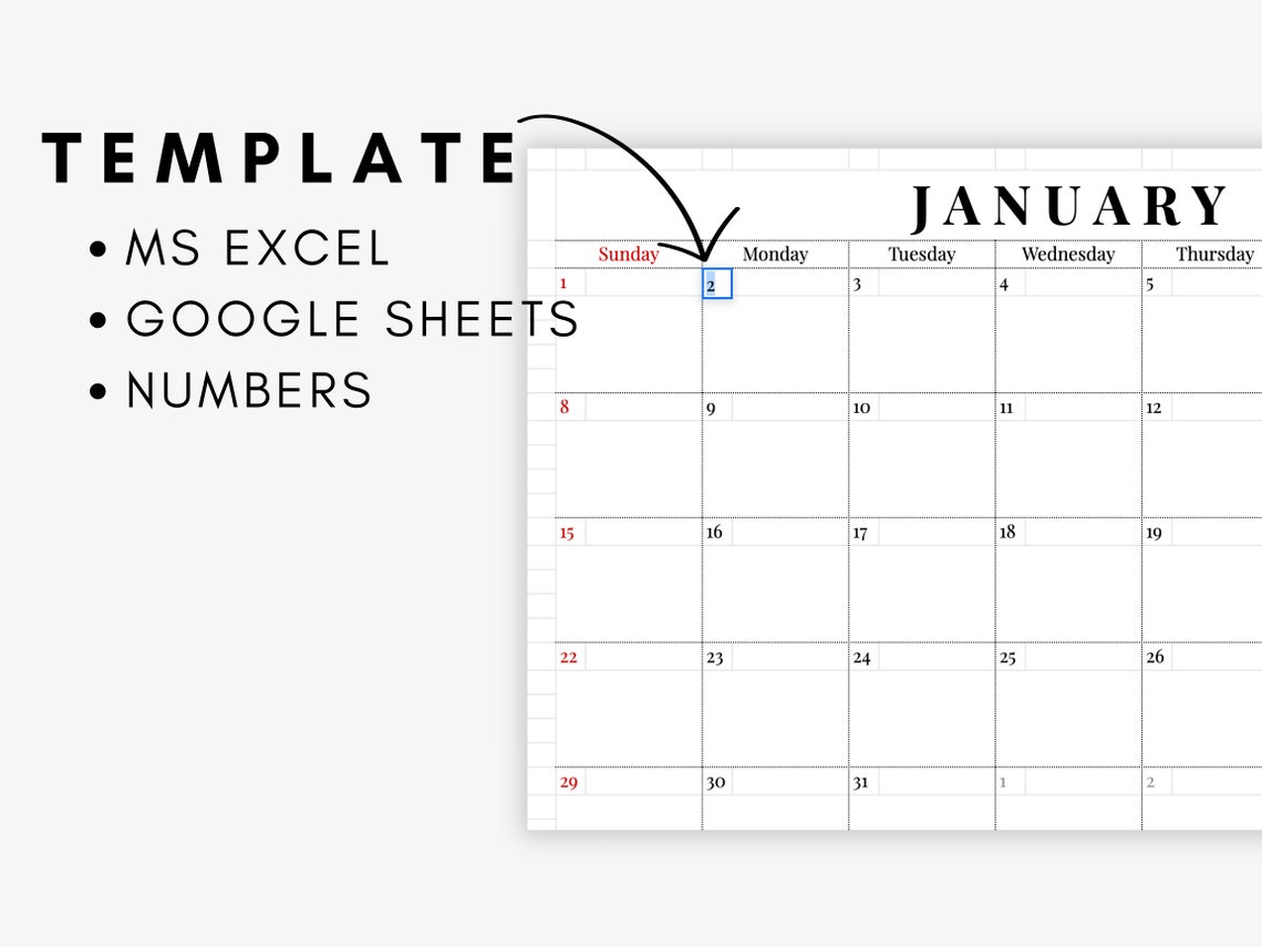 Customizable Calendar Template || Editable Excel/google Sheets/numbers ...