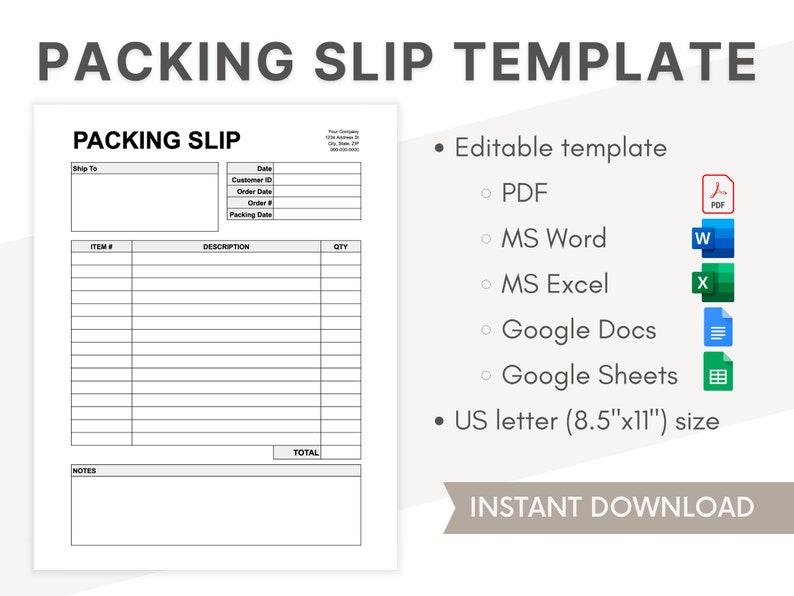 Packing Slip Template || Editable PDF/ Word/ Googledocs/ Googlesheets ...