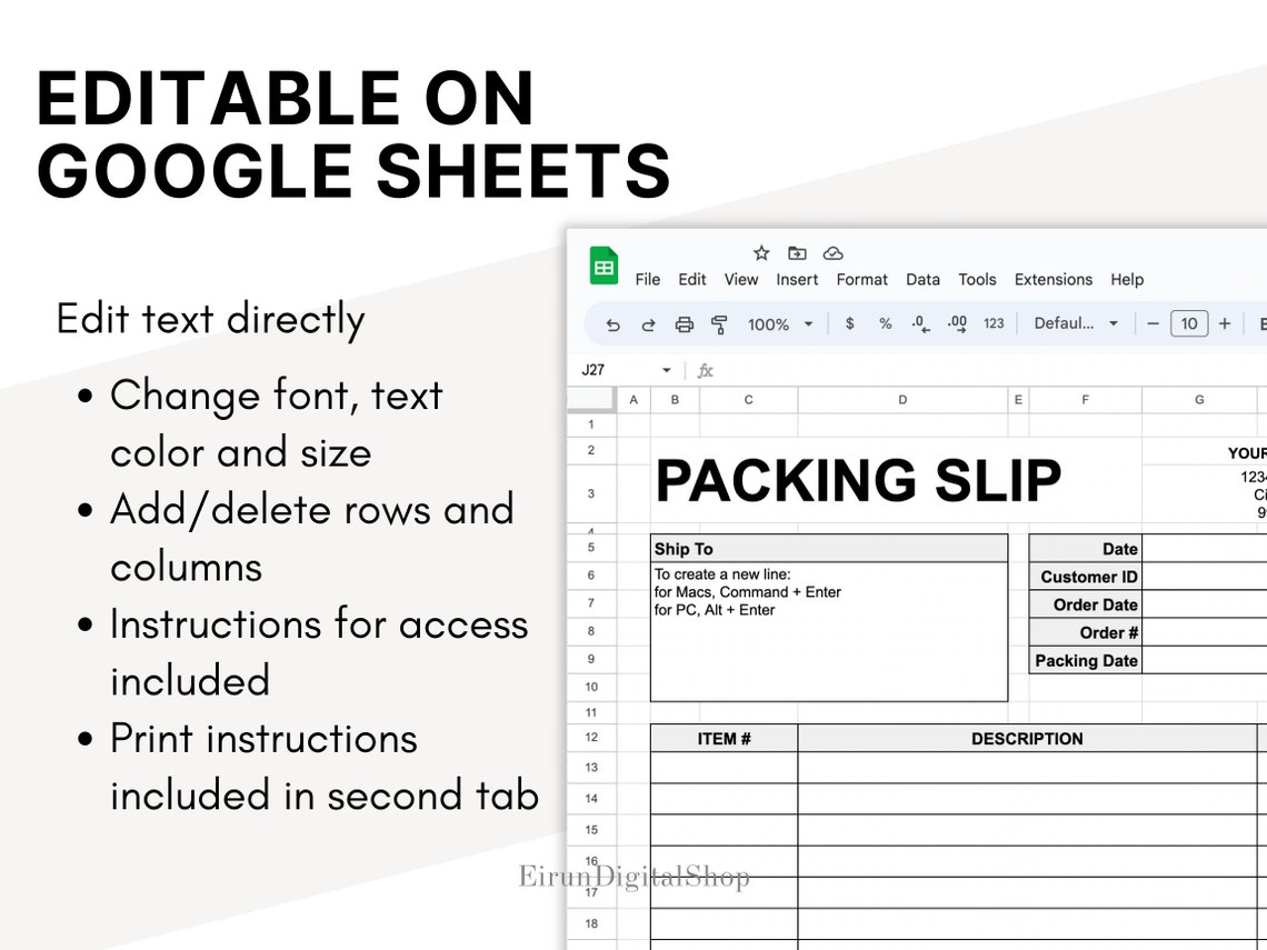Packing Slip Template || Editable PDF/ Word/ Googledocs/ Googlesheets ...