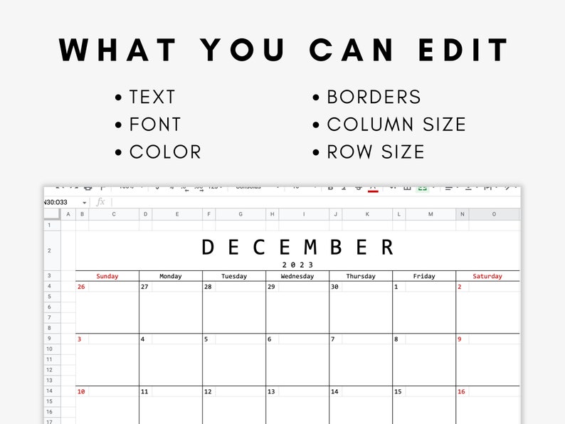 Customizable Calendar Template | Editable Excel, Google Sheets (digital ...
