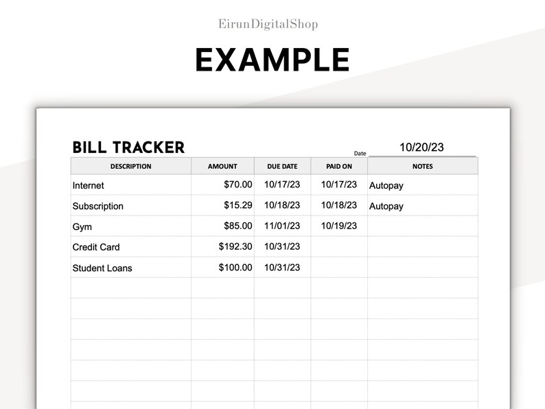 Bill Tracker || Editable Pdf/google Sheets/excel Template, Customizable ...