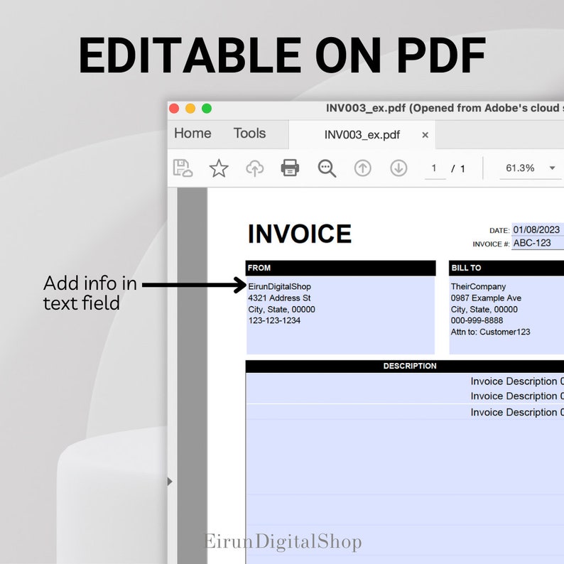 Editable Invoice Template | Printable Business Invoice | PDF, Word, Excel, Google Docs & Sheets ...