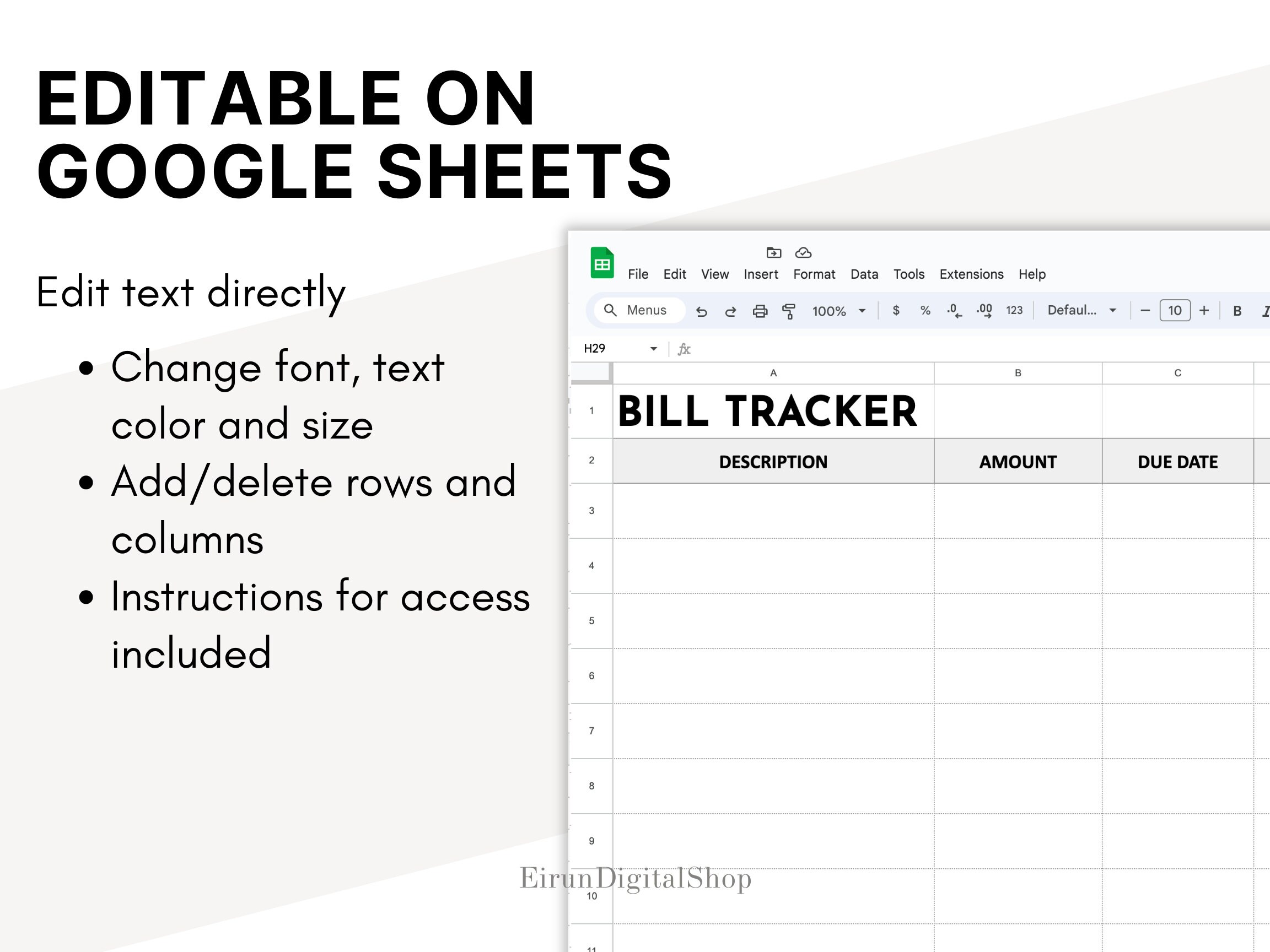 Bill Tracker || Editable Pdf/google Sheets/excel Template, Customizable ...