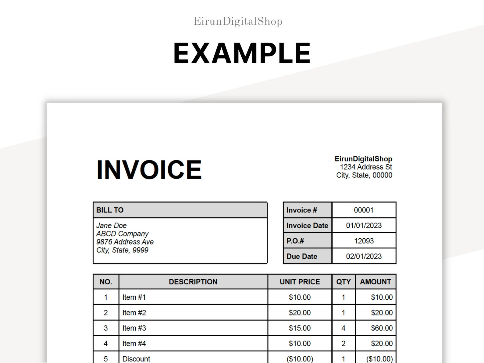Invoice Template || Editable PDF/ Word/ Google Docs/ Google Sheets ...