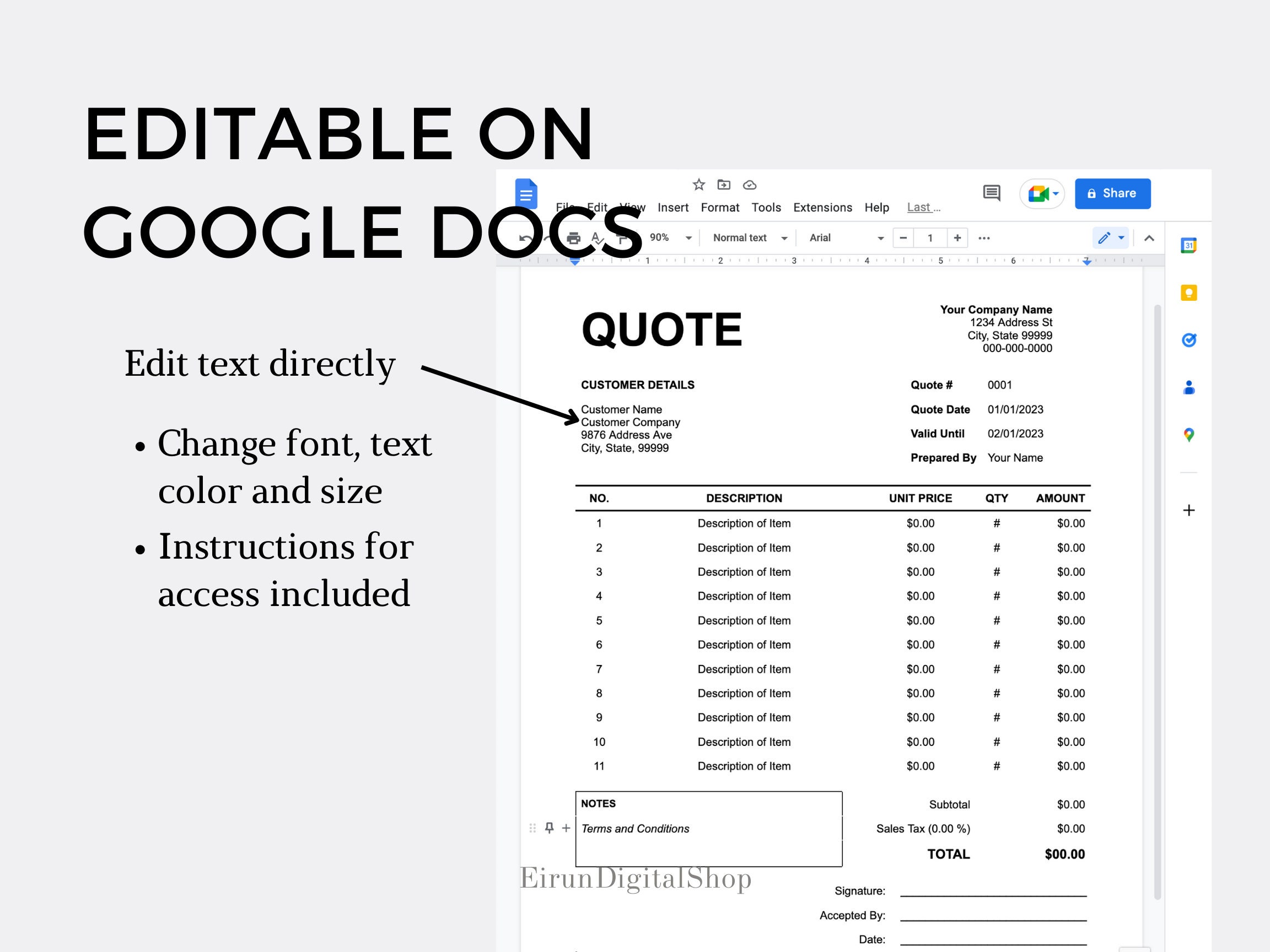 Job Quote/proposal Template || Editable Pdf/word/googledocs/pages ...
