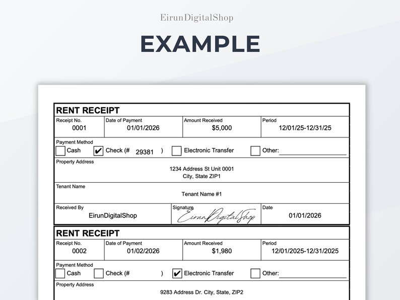 Rent Receipt Template | Editable Rental Payment Tracker, for Landlords ...
