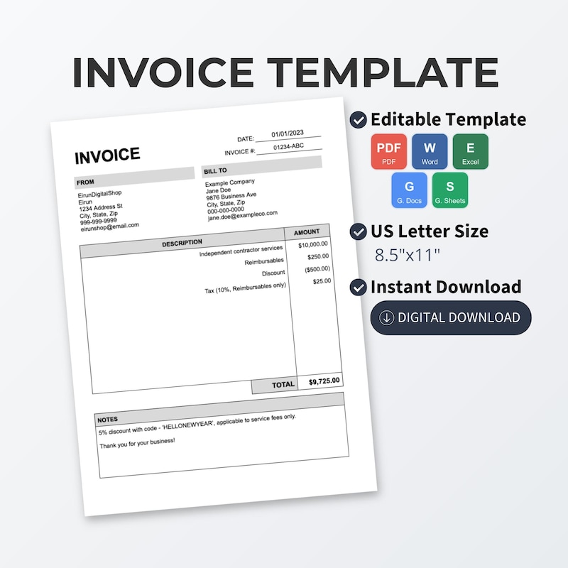 Freelance Invoice Sheet - Etsy