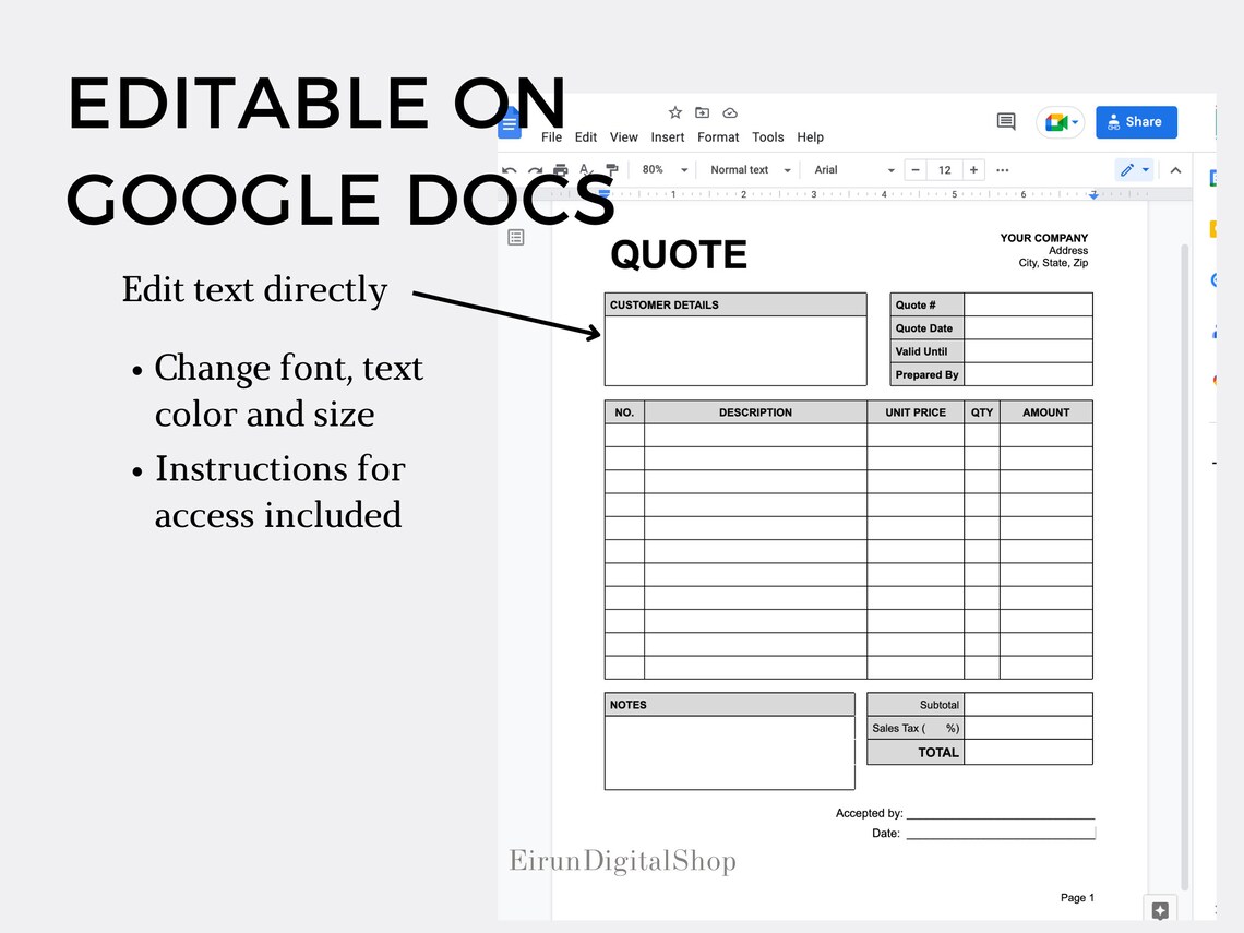 Job Quote/proposal Template || Editable Pdf/word/googledocs/pages ...