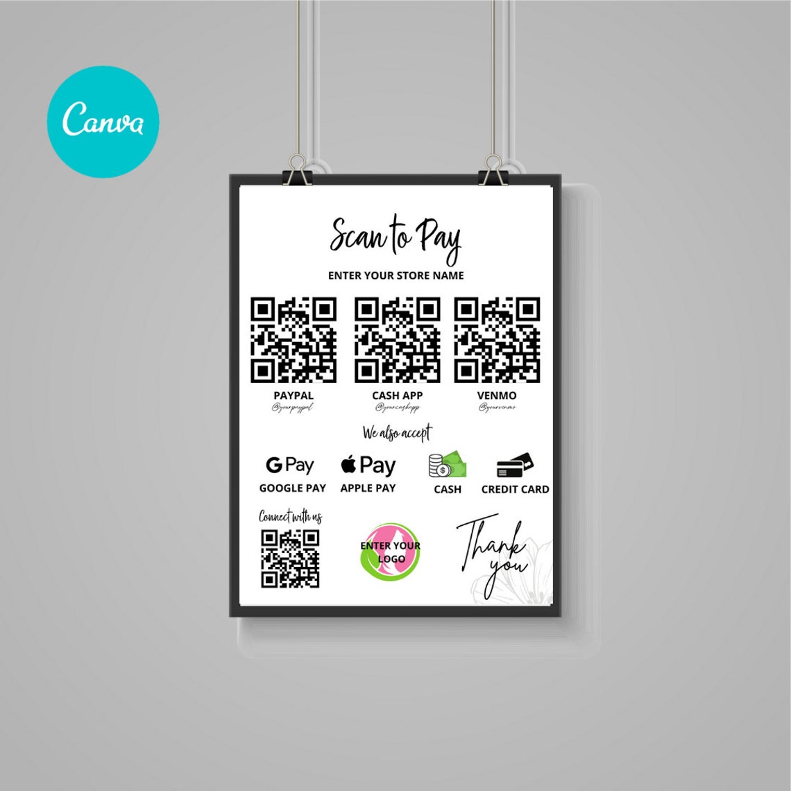 Minimal Scan to Pay Template | Editable Canva QR Code Sign | Canva Pay ...