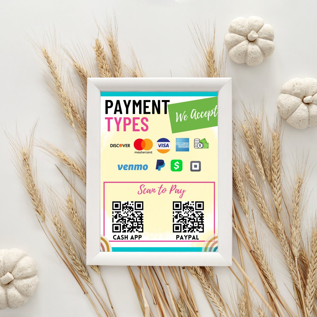 Blue Boho Scan to Pay | Editable Canva QR Code Sign | Canva Pay Here QR ...