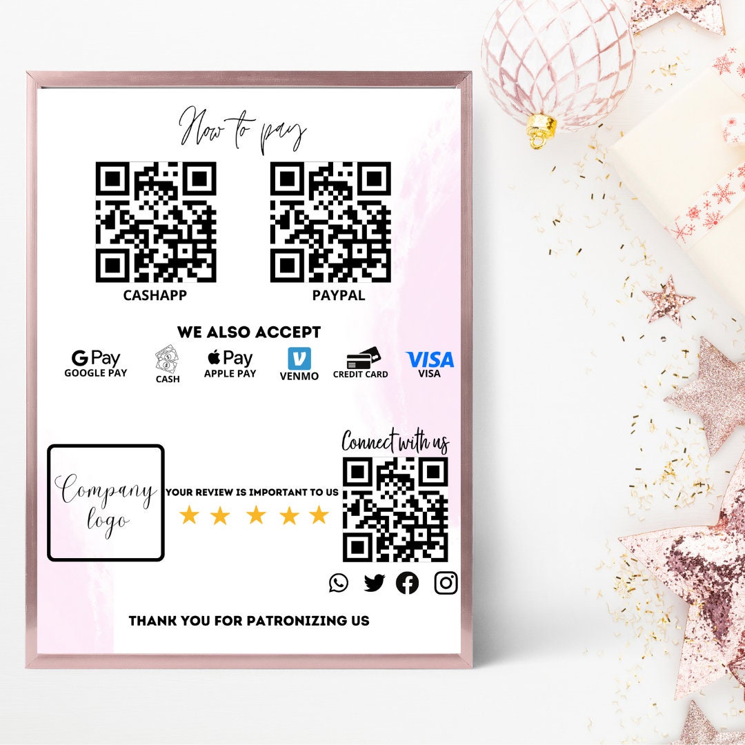 Pink Minimal Scan to Pay | Editable Canva QR Code Sign | Canva Pay Here ...