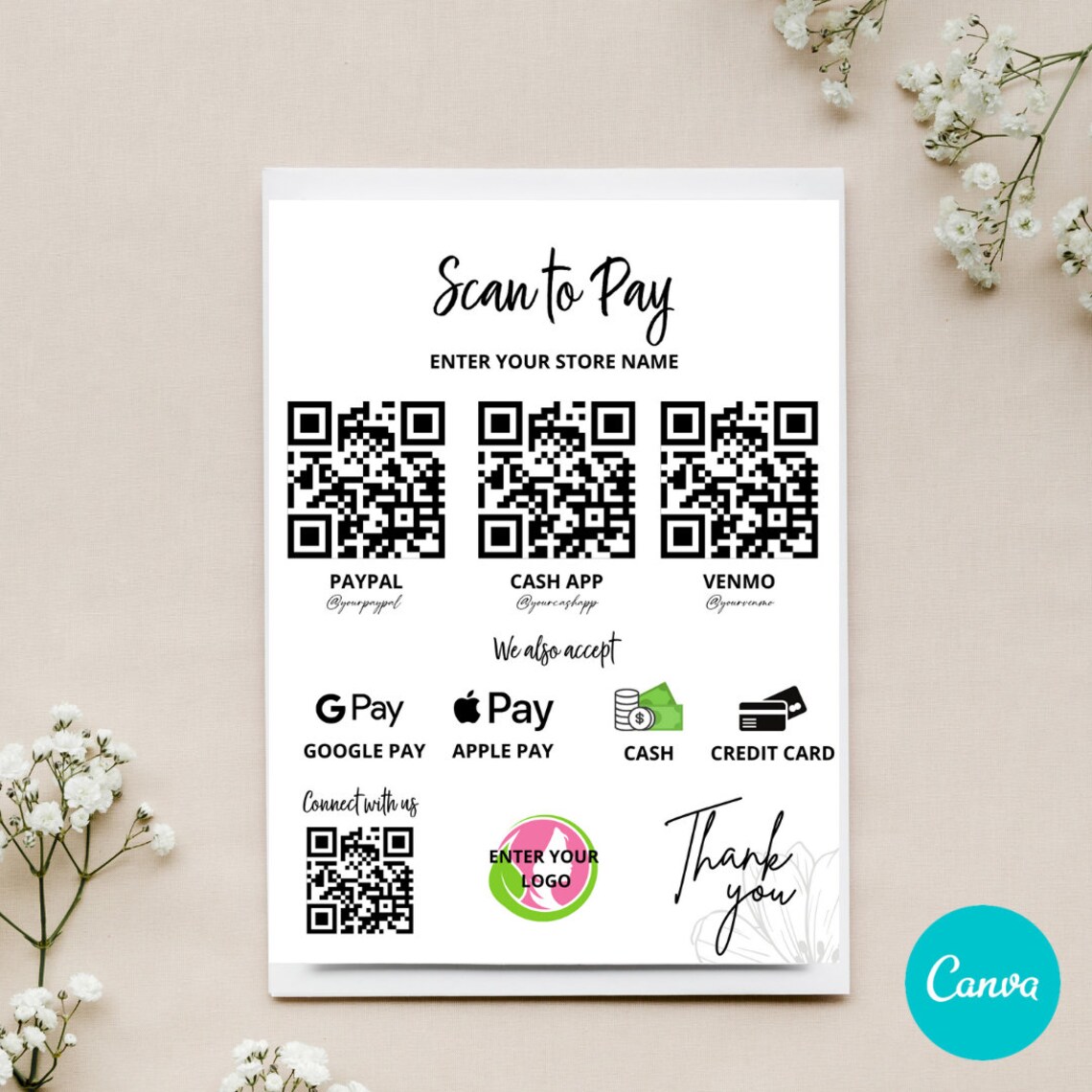 Minimal Scan to Pay Template | Editable Canva QR Code Sign | Canva Pay ...