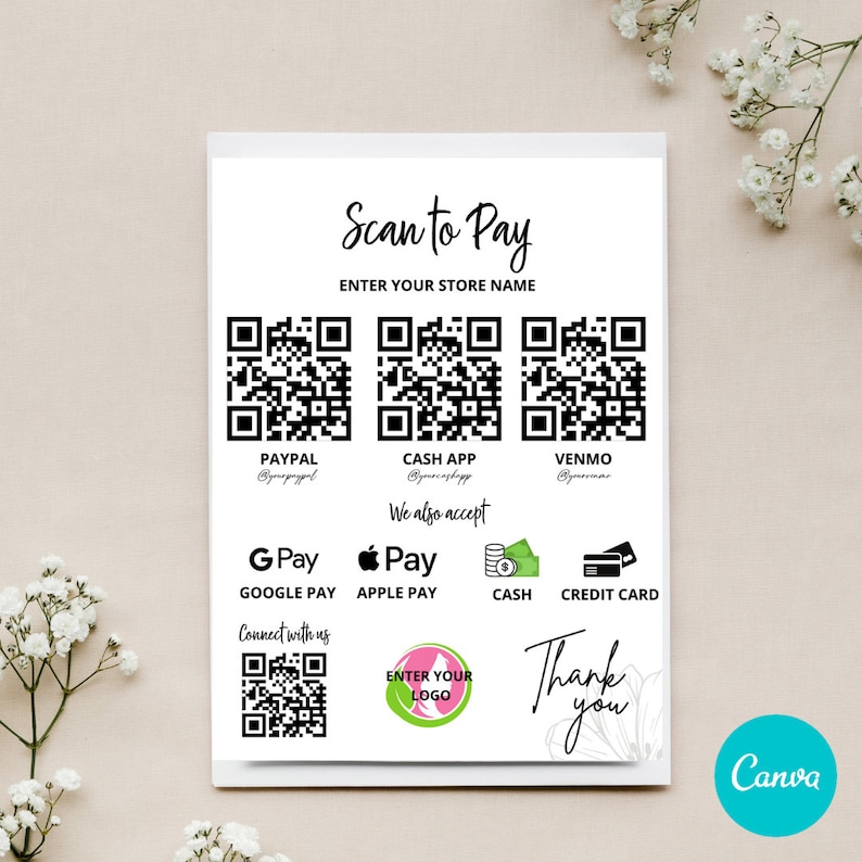 Minimal Scan to Pay Template Editable Canva QR Code Sign Canva Pay Here ...