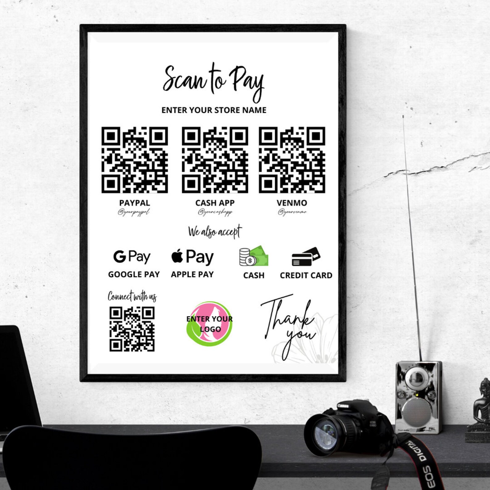 Minimal Scan to Pay Template Editable Canva QR Code Sign Canva Pay Here ...