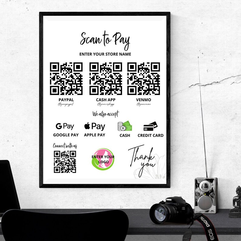 Minimal Scan to Pay Template Editable Canva QR Code Sign Canva Pay Here ...
