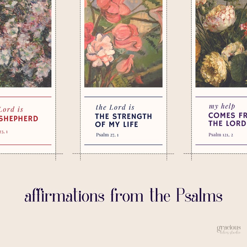 Printable Bookmarks, Psalms, Blessings, Flower Painting, Set of 6, Book ...