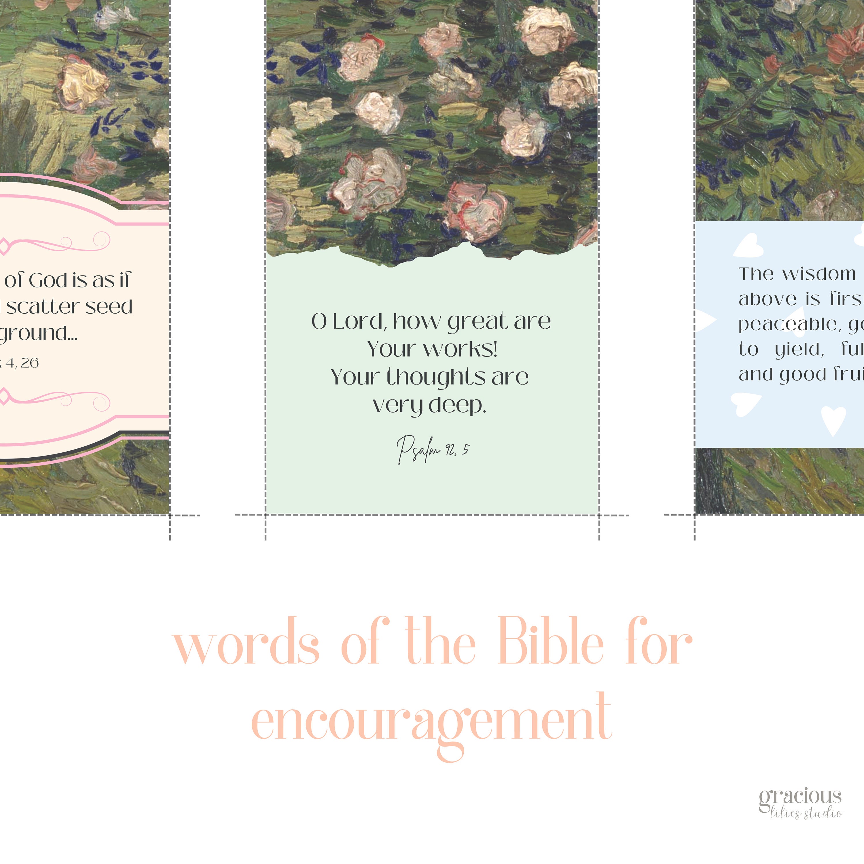 Printable Flower Paintings and Bible Verses on Bookmarks , Set of 6 ...