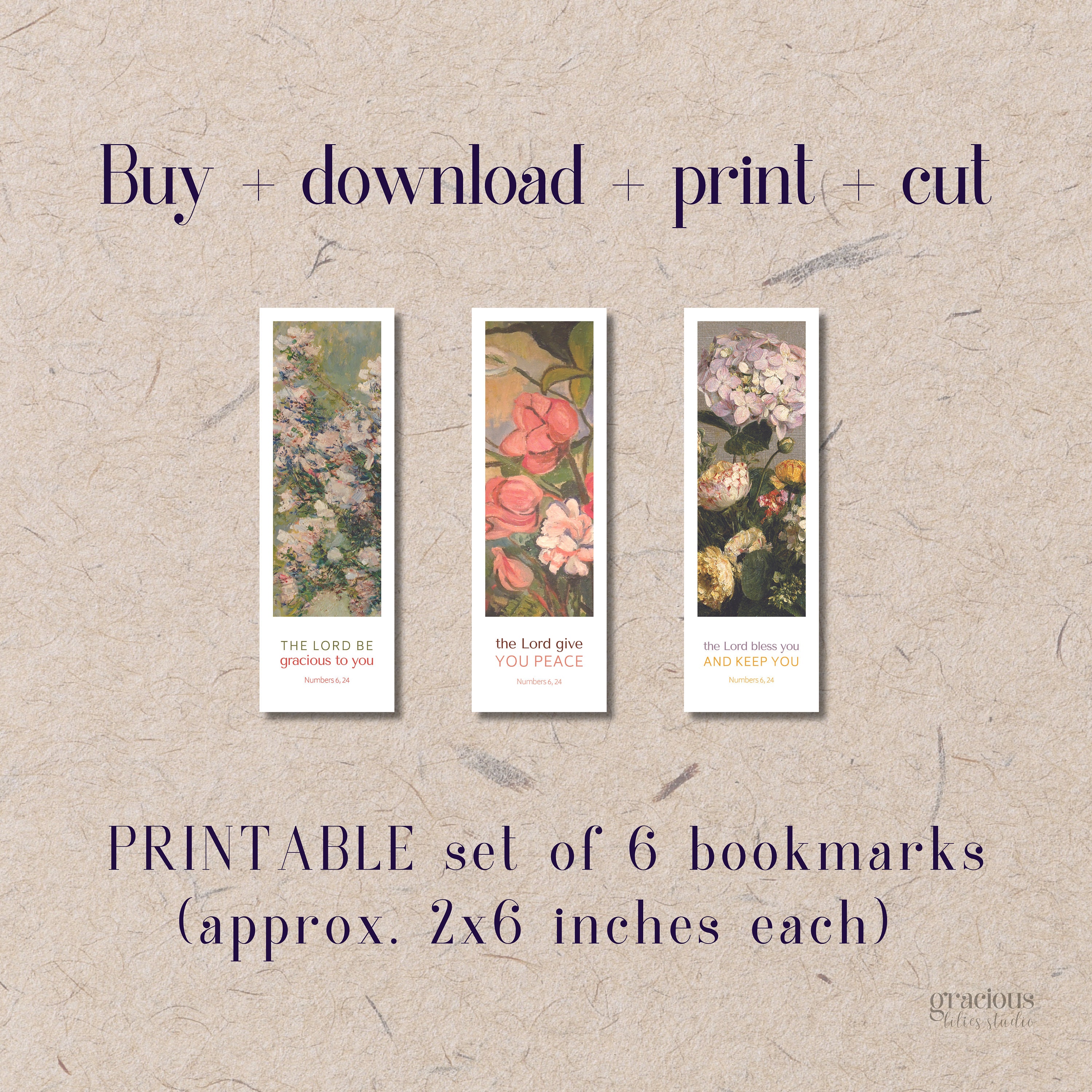 Printable Bookmarks, Psalms, Blessings, Flower Painting, Set of 6, Book ...