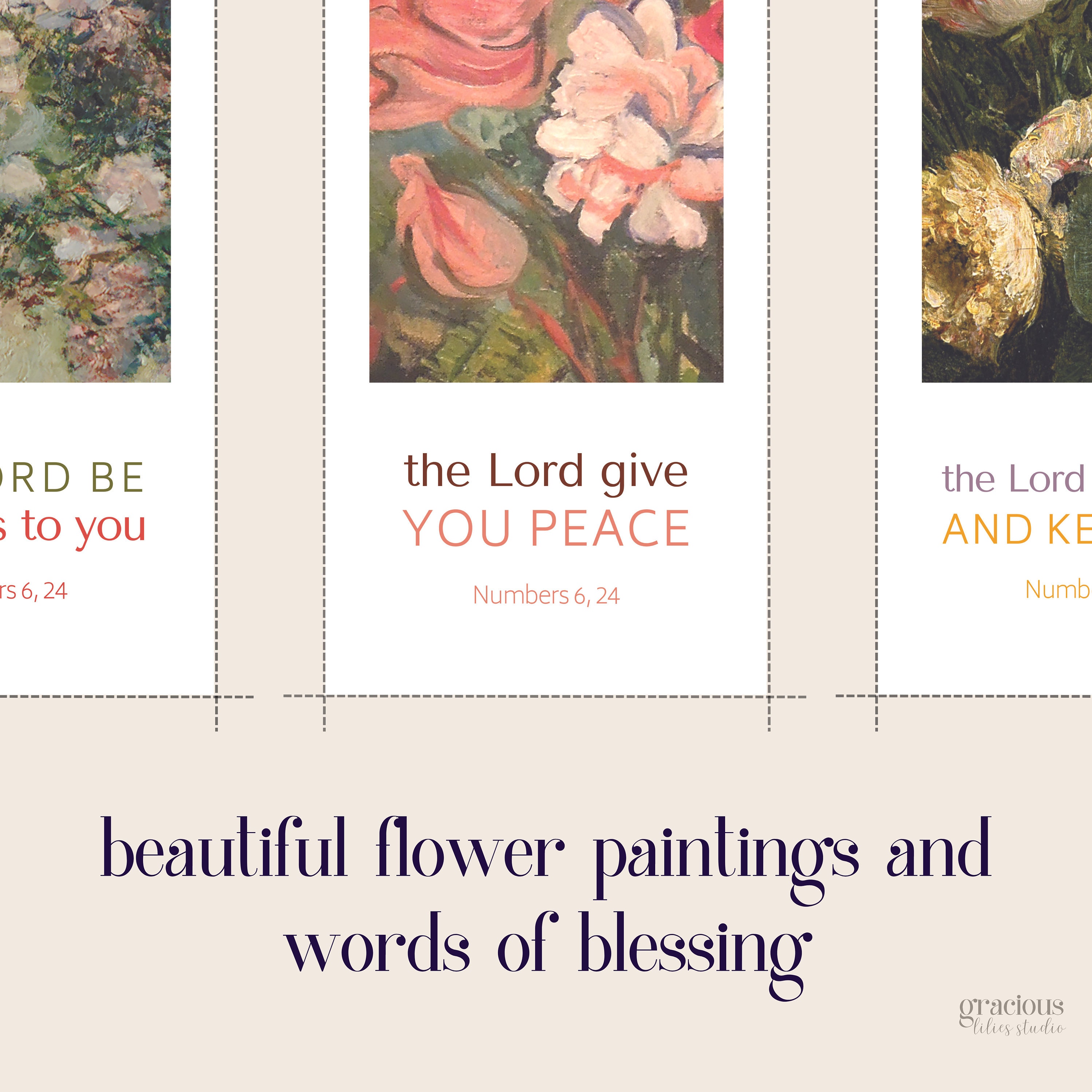 Printable Bookmarks, Psalms, Blessings, Flower Painting, Set of 6, Book ...