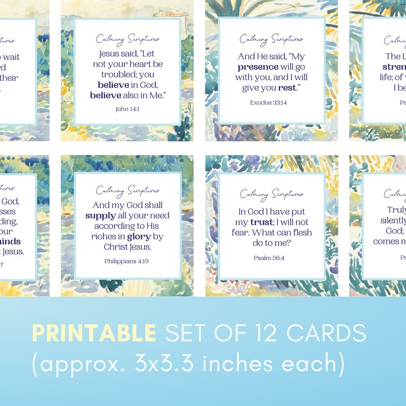 Printable Bible Verses Calm Watercolor Painting Set of 12 - Etsy