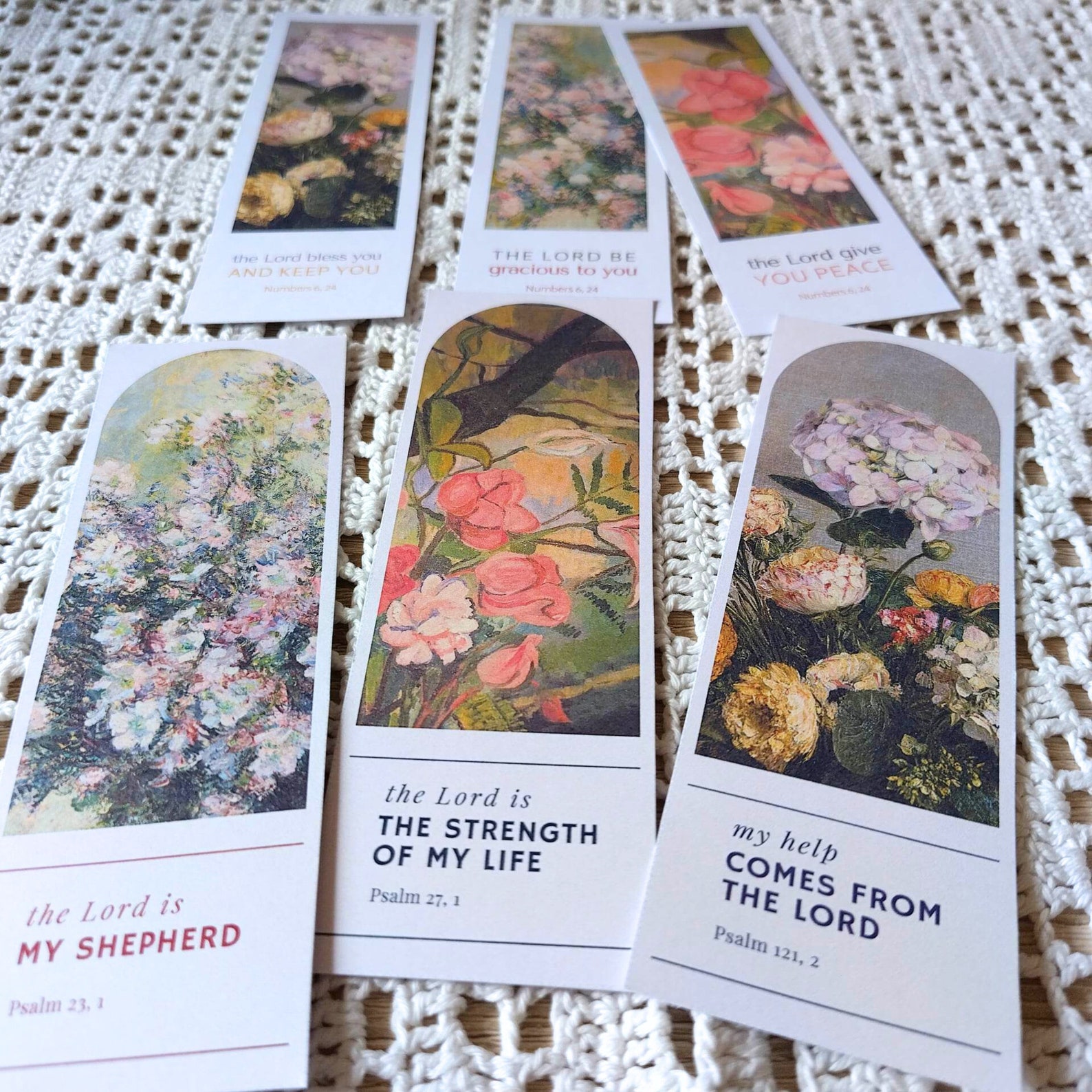 Printable Bookmarks, Psalms, Blessings, Flower Painting, Set of 6, Book ...