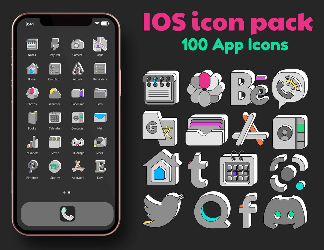 Ios App Icon Pack Dark Theme With 100 Aesthetic App Icons | iPad and ...