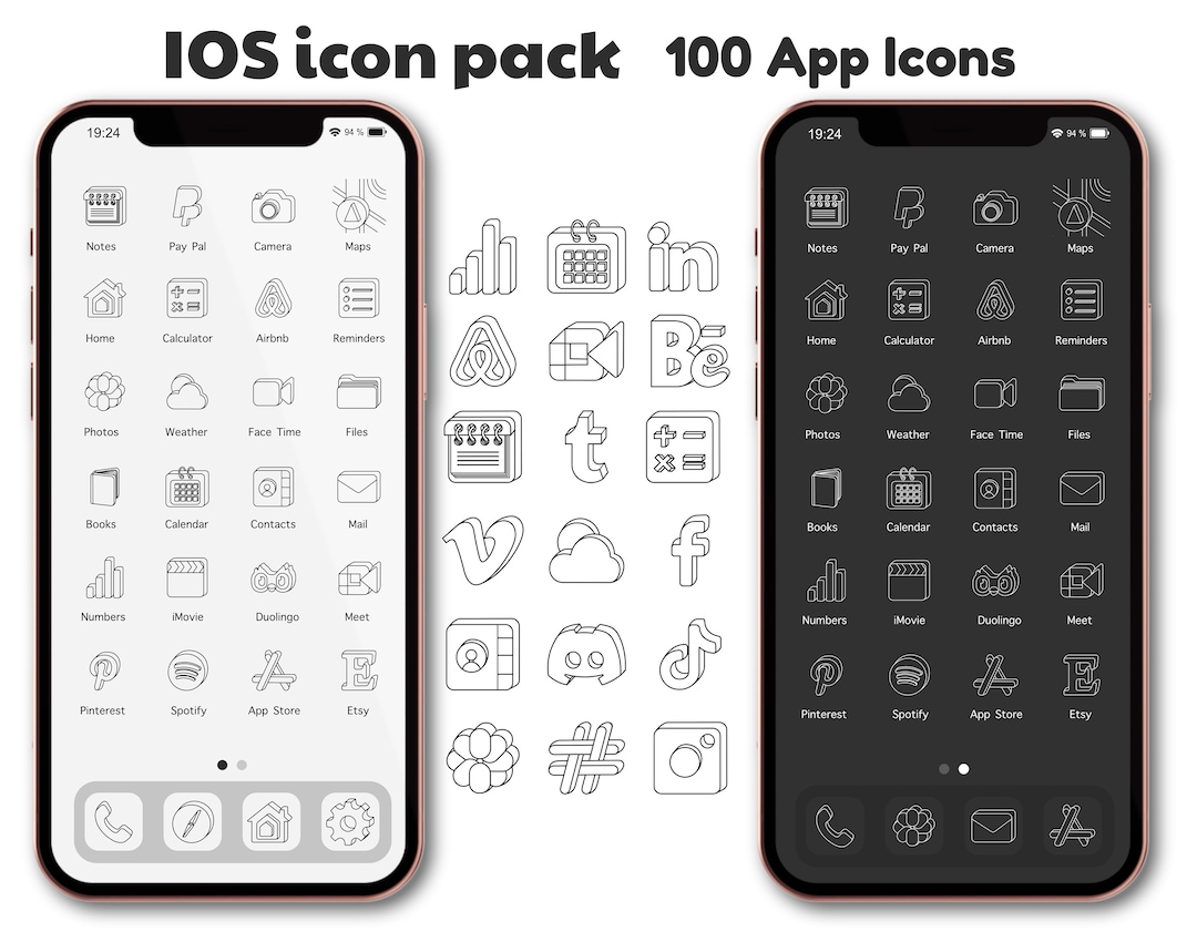 Black and White Ios 16 App Icon Pack With 100 Aesthetic App Icons ...