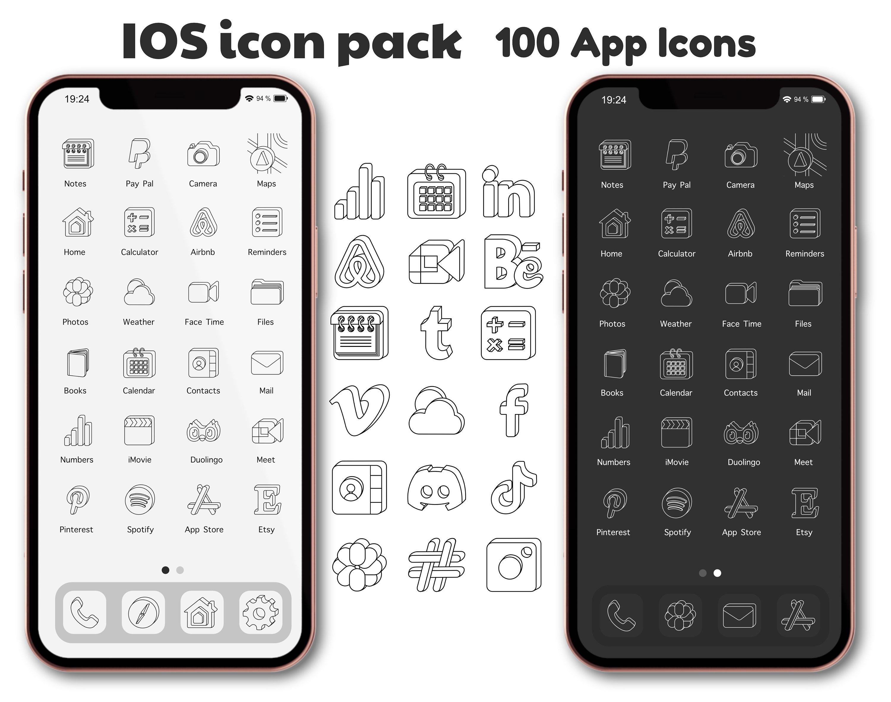 Black and White Ios 16 App Icon Pack With 100 Aesthetic App Icons iPad ...