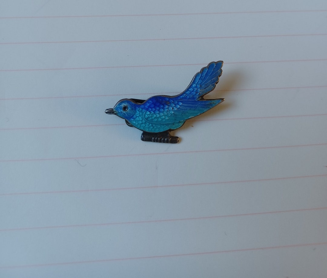 Vintage 1930s Sterling Silver Enamel Bluebird Brooch by Basse Taille - Etsy