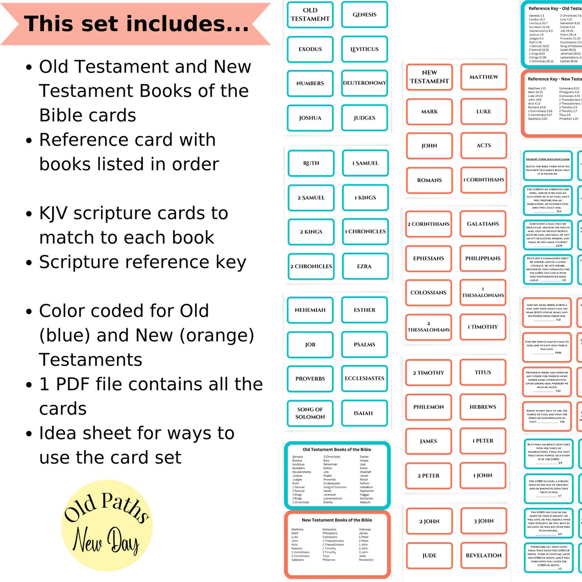 Books of the Bible Flashcards With KJV Memory Verse Matching Set - Etsy